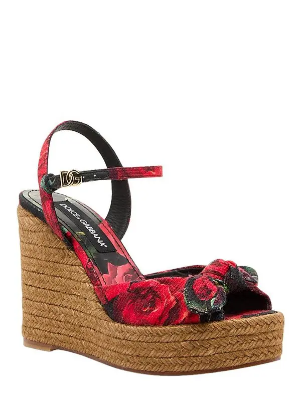 Dolce & Gabbana Espadrille Wedge Sandals - Red Rose