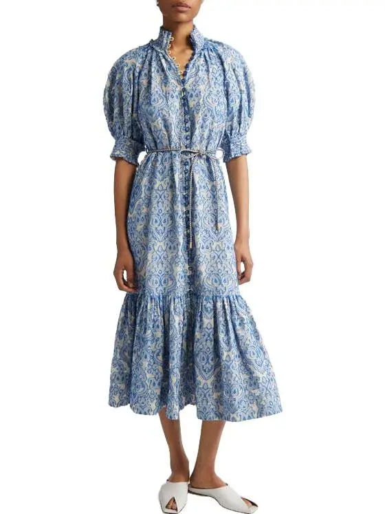Zimmermann Wyle Lantern Sleeve Fil Coupé Midi Dress - Blue