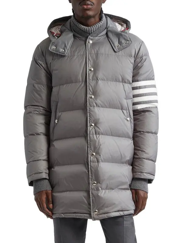 Thom Browne 4-bar Down Hooded Coat - Medium Grey