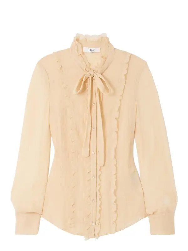 Chloé Tie-neck Ruffled Shirt - Neutrals