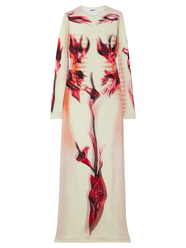 JEAN PAUL GAULTIER Printed Stretch-mesh Maxi Dress - Neutrals