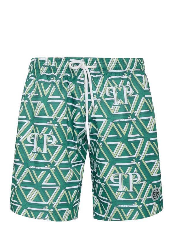 Philipp Plein Monogram-print Swim Shorts - Green