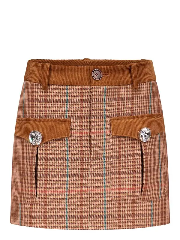 AREA Checked Mini Skirt - Brown