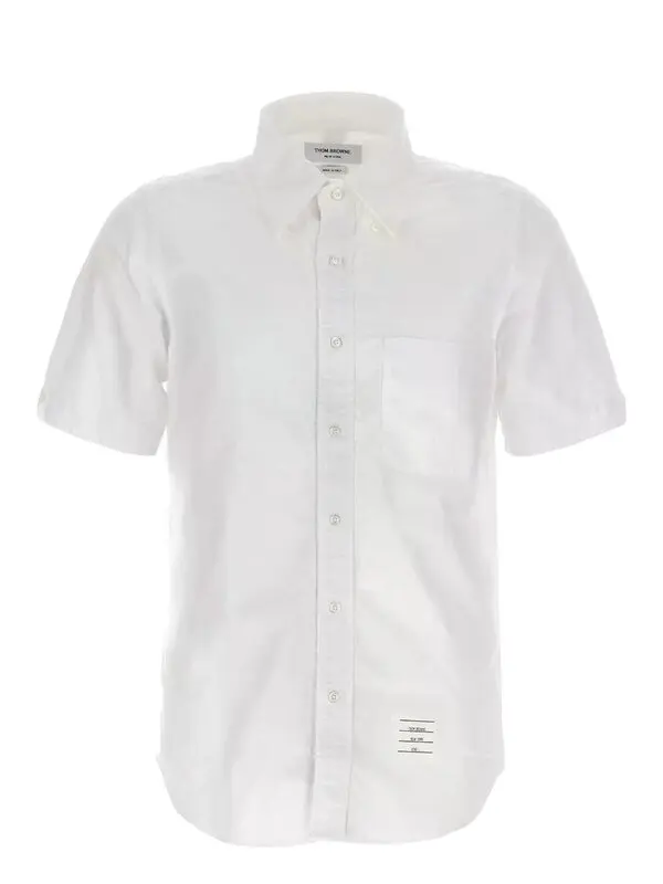 Thom Browne Oxford Grosgrain Placket Short Sleeve Shirt - White