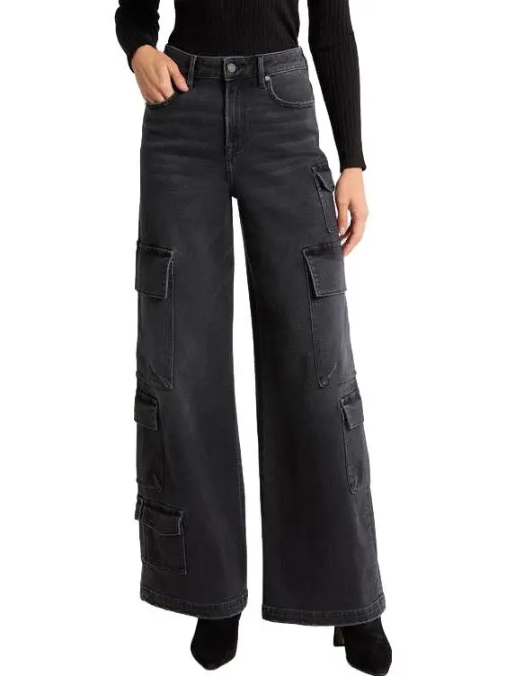 HIDDEN JEANS High-rise Wide-leg Cargo Jeans - Charcoal