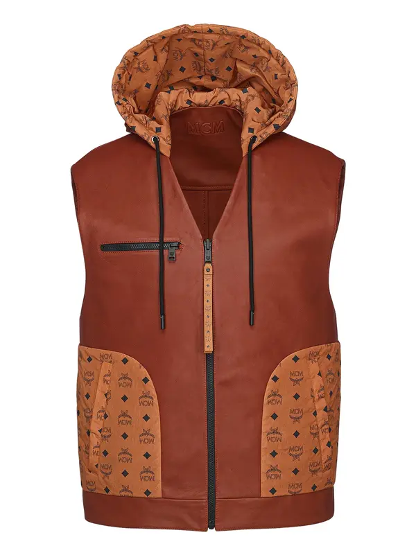 Mcm Reversible Leather And Nylon Vest - Brown