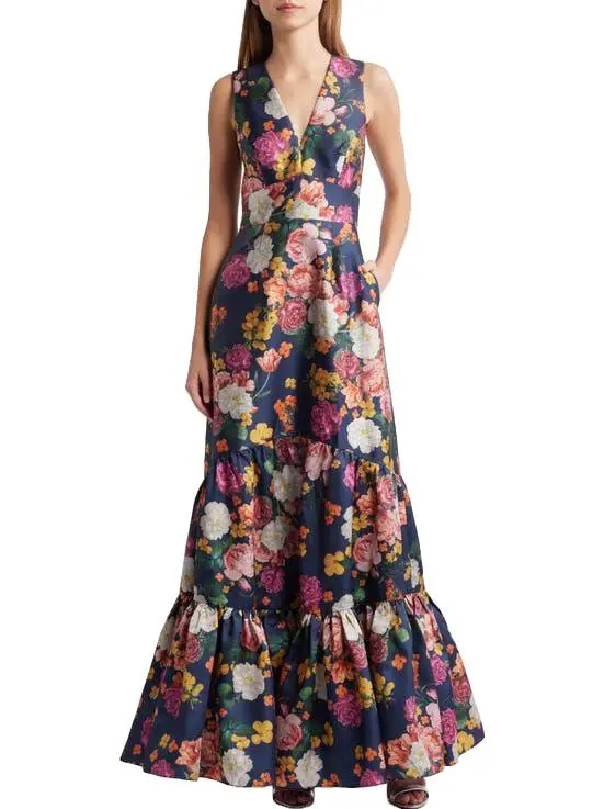 Sachin & Babi Rori Floral Mikado Gown - Midniight Magic Blooms