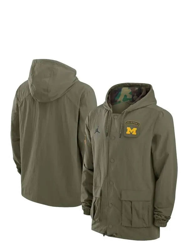 JORDAN BRAND Michigan Wolverines Military Appreciation Full-snap Hoodie Jacket - Olive