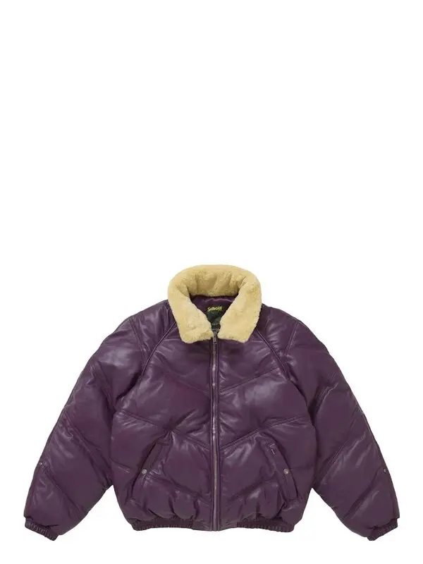 Supreme Schott Chevron Leather Down Puffer Jacket - Purple