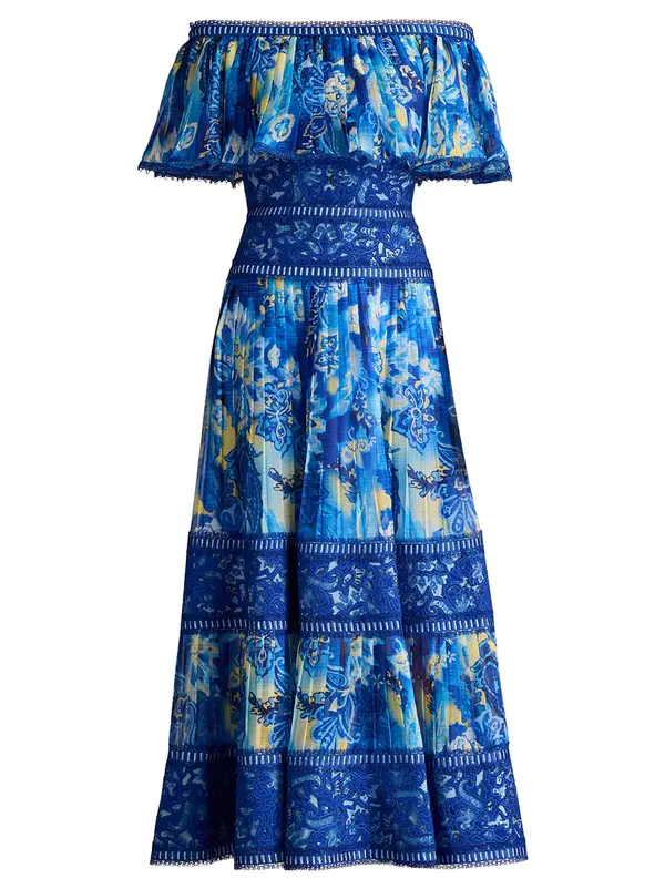 Tadashi Shoji Floral-print & Lace Midi Dress - Mystic Blue