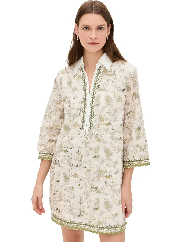 English Factory Floral Embroidered Mini Dress - Green Multi