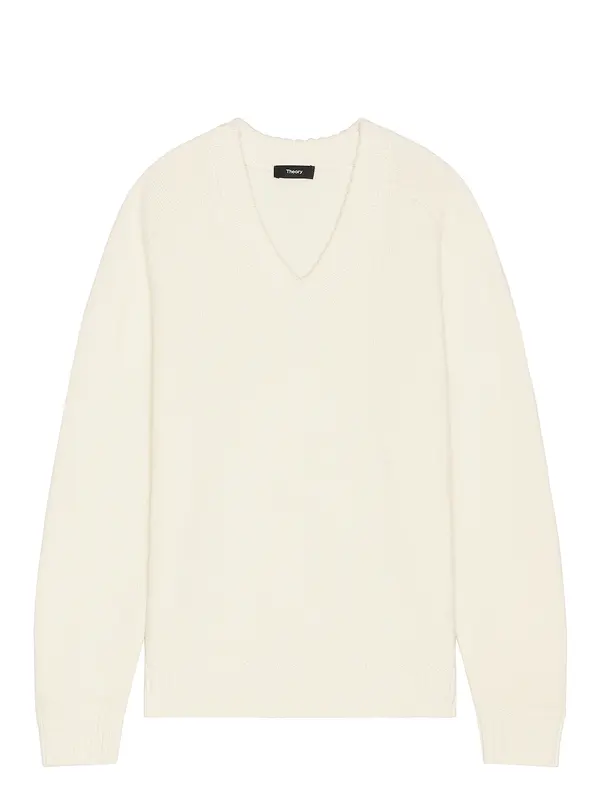 Theory Heavy Wool Cashmere V-neck Sweater - Winter White