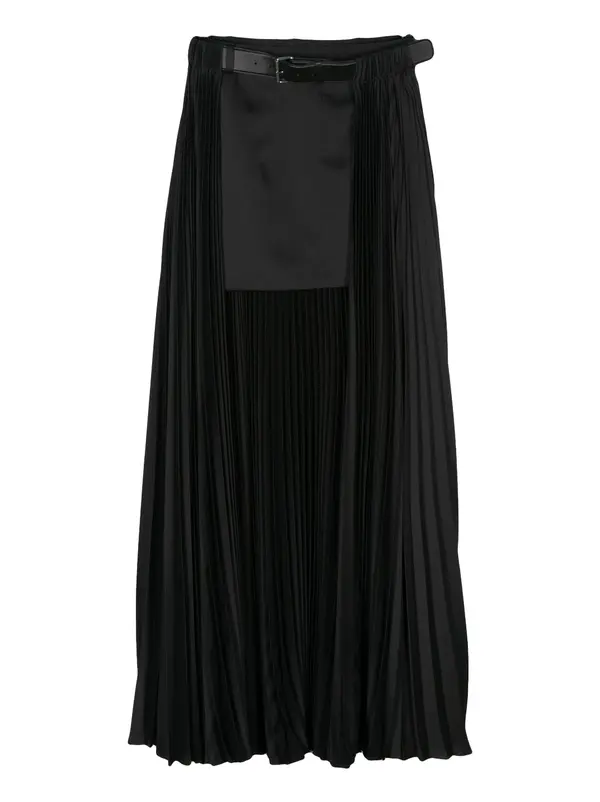 PETER DO Pleated-overlayer Belted Maxi Skirt - Black