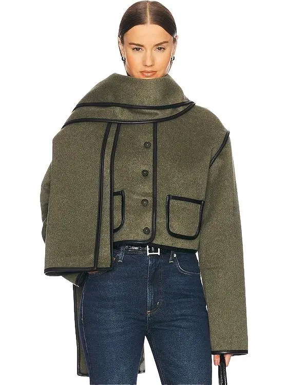 HELSA Boxy Jacket With Detachable Scarf - Olive
