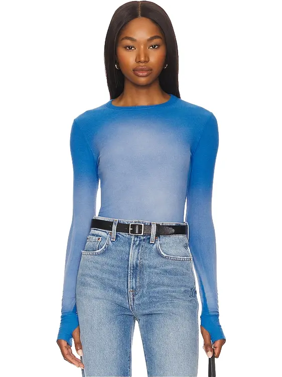 Michael Lauren Alick Long Sleeve Fitted Top With Thumbhole - Cobalt Haze