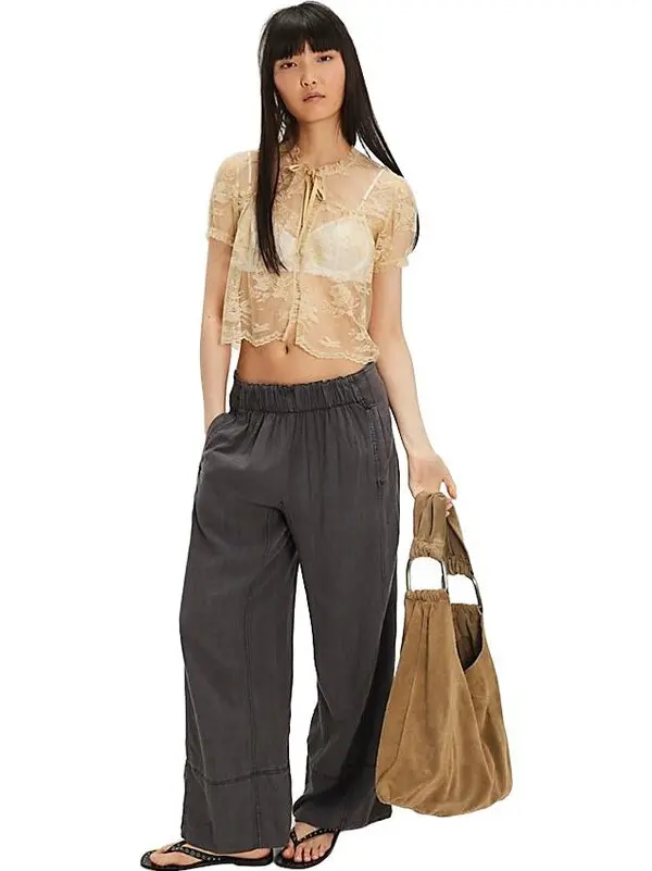 Free People Day's End Linen Pull-on Pants - Black