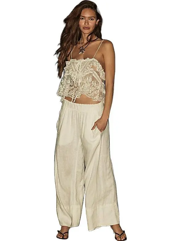 Free People Day's End Linen Pull-on Pants - Clean Ivory