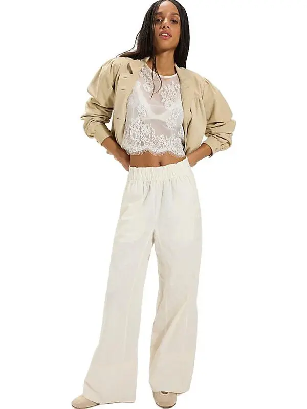 Free People Day's End Linen Pull-on Pants - Clean Ivory