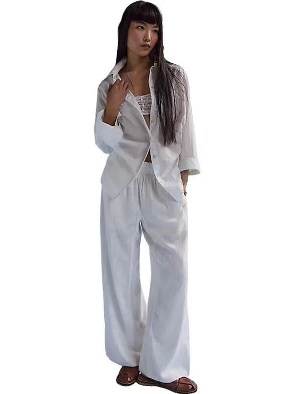 Free People Day's End Linen Pull-on Pants - Clean Ivory