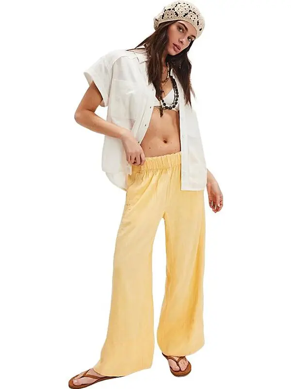 Free People Day's End Linen Pull-on Pants - Flax
