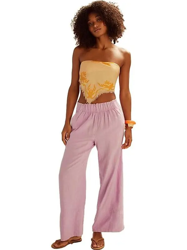 Free People Day's End Linen Pull-on Pants - Lilac Bouquet
