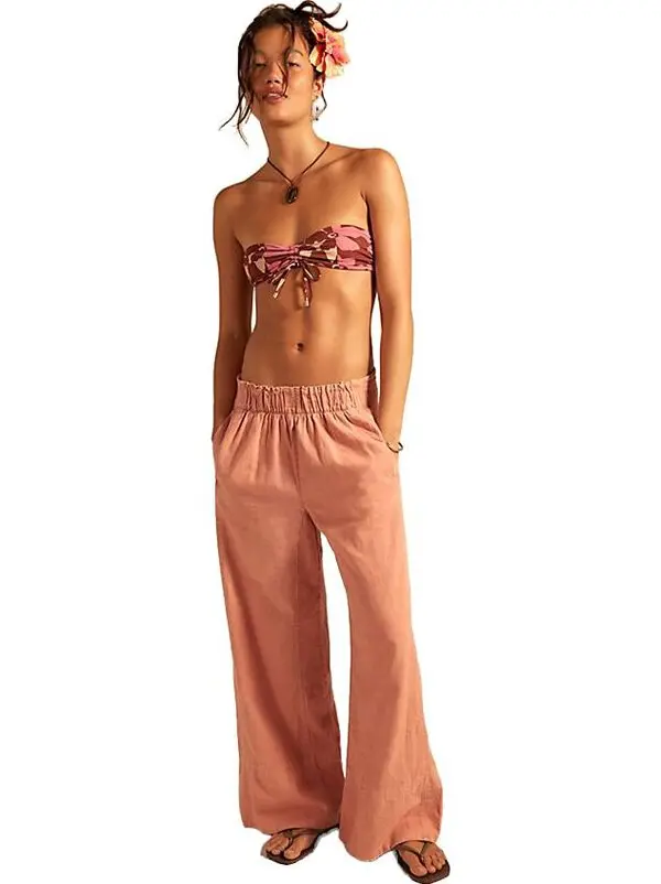 Free People Day's End Linen Pull-on Pants - Lychee Blush