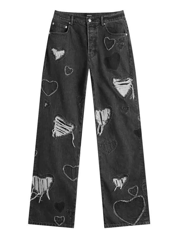 NAHMIAS Heart Patchwork Jeans - Heart Charcoal Wash