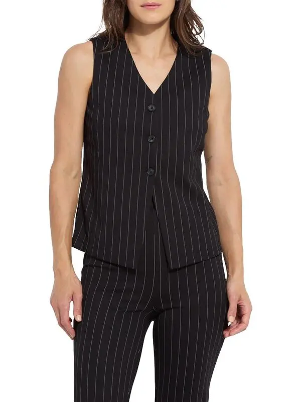 Lyssé Maria Pinstripe Ponte Vest - Black Soft Soothing Stripe