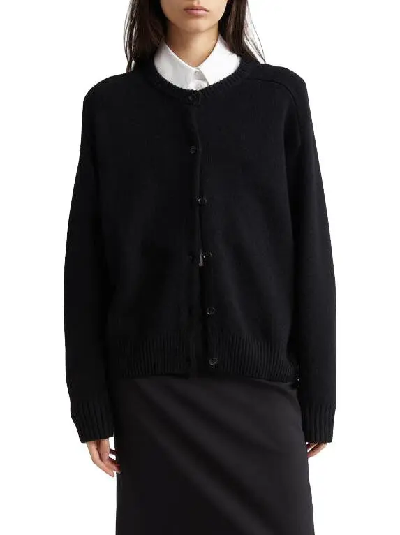 Loulou De Saison Aidar Crop Wool & Cashmere Crewneck Cardigan - Black
