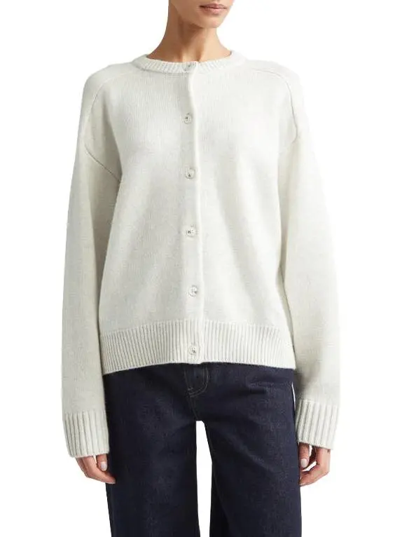 Loulou De Saison Aidar Crop Wool & Cashmere Crewneck Cardigan - Light Grey Melange