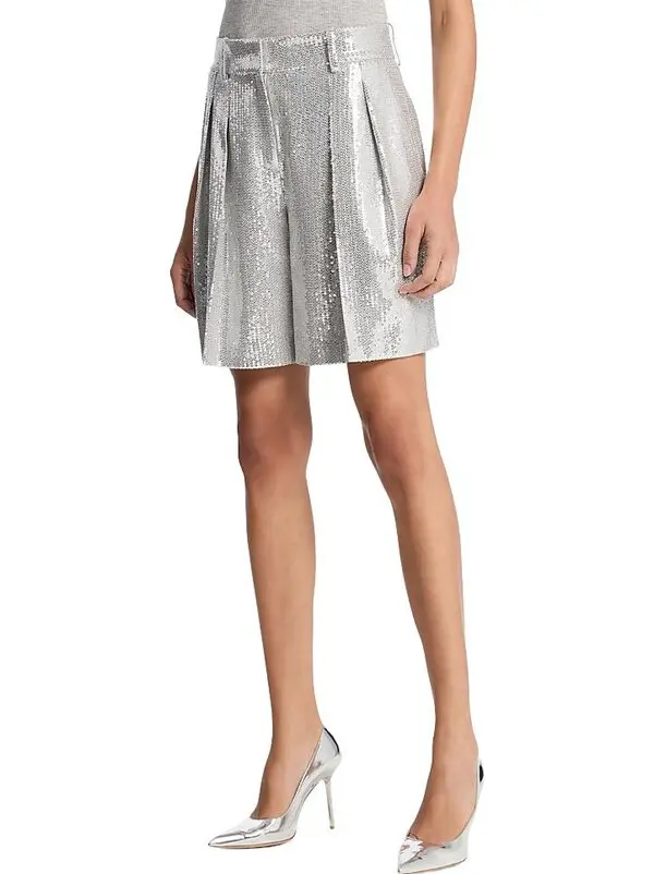 Michael Kors Sequin Pleated Shorts - Pearl/silver