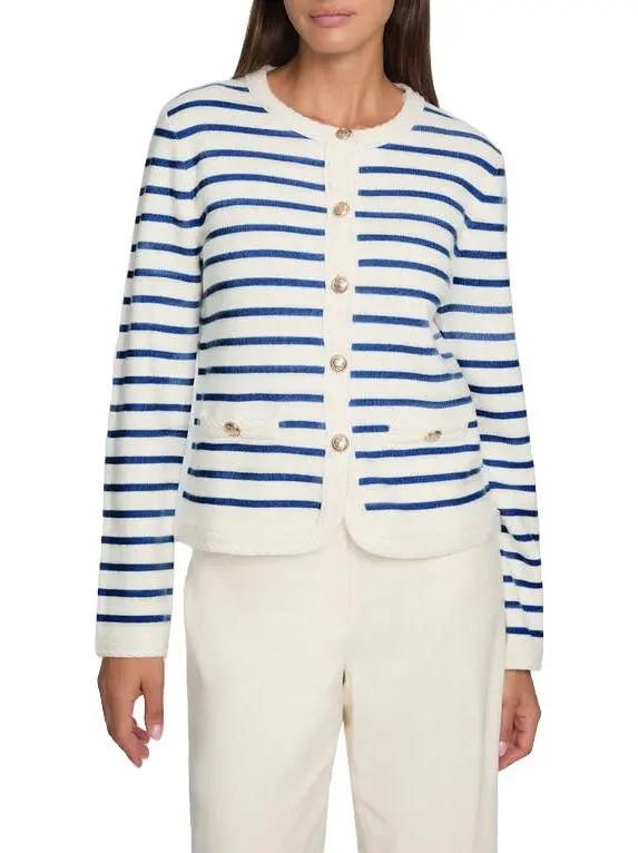 Elie Tahari Makena Stripe Wool & Cashmere Cardigan - Sky White And Blue Stripes