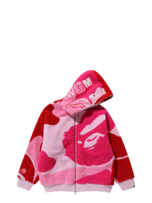 A BATHING APE Mega Abc Camo Shark Boa Hoodie - Pink