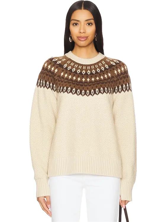 LOVERS AND FRIENDS Fairisle Pullover Sweater - Beige & Brown Multi