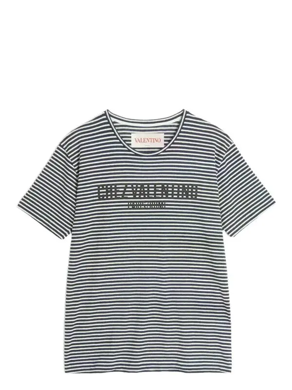 Valentino Garavani Striped Cotton T-shirt With Chez Print - Black