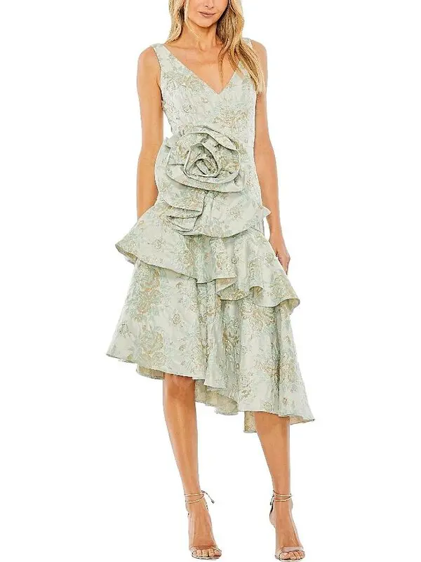 Mac Duggal Rose Detail Asymmetrical Brocade Dress - French Blue