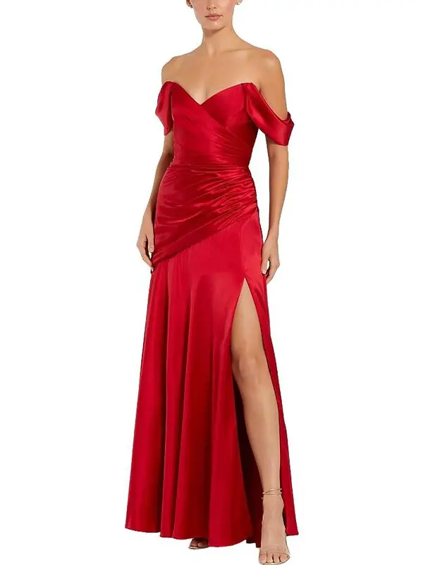 Mac Duggal Hard Satin Off-the-shoulder Gown - Ruby