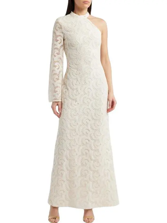 SONYA MODA Salwa One-shoulder Lace Gown - Creme