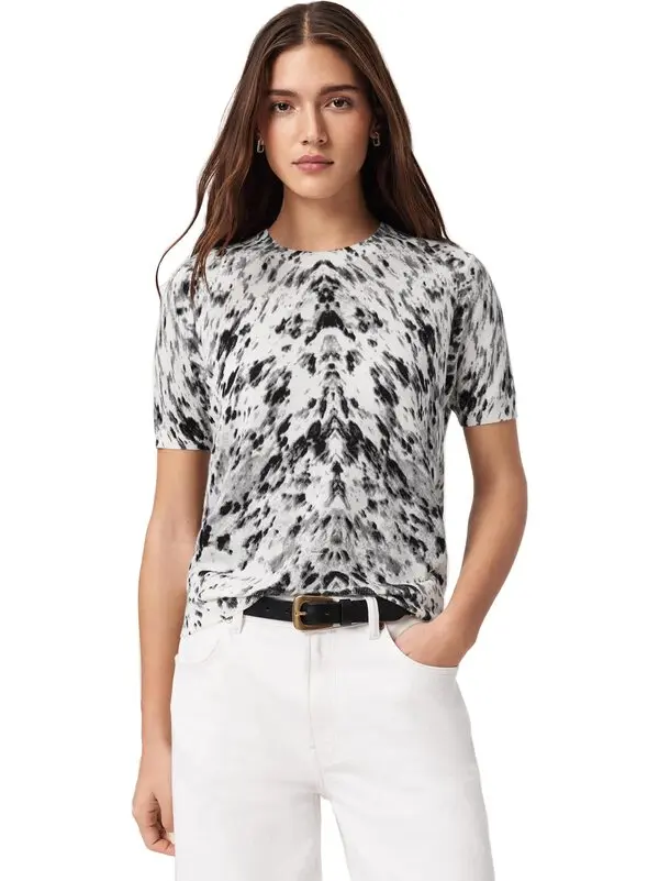 ALLSAINTS Anouk Snake Print Merino Wool T-shirt - Canter Ecru White