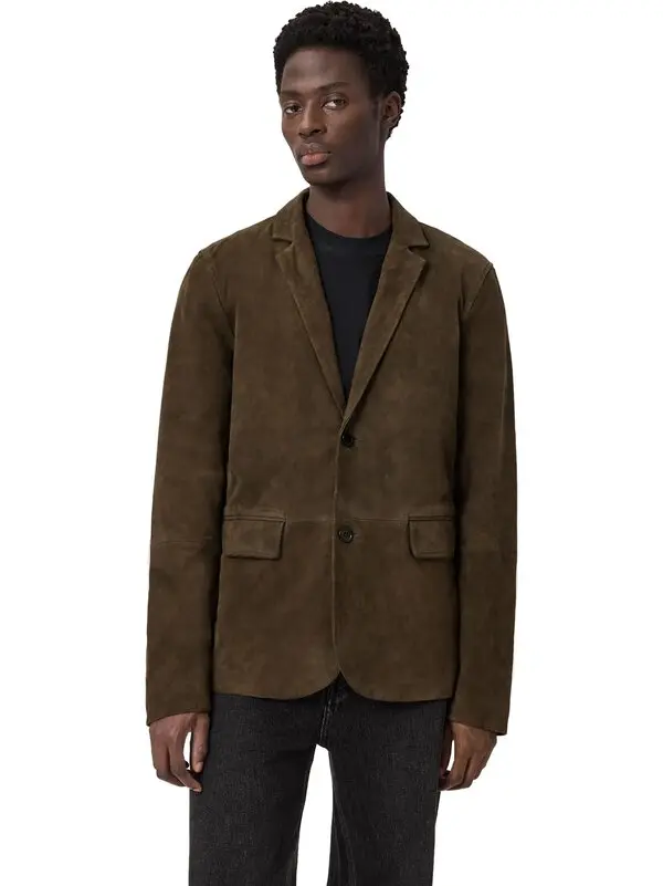 ALLSAINTS Monet Waxed Suede Blazer - Dark Olive