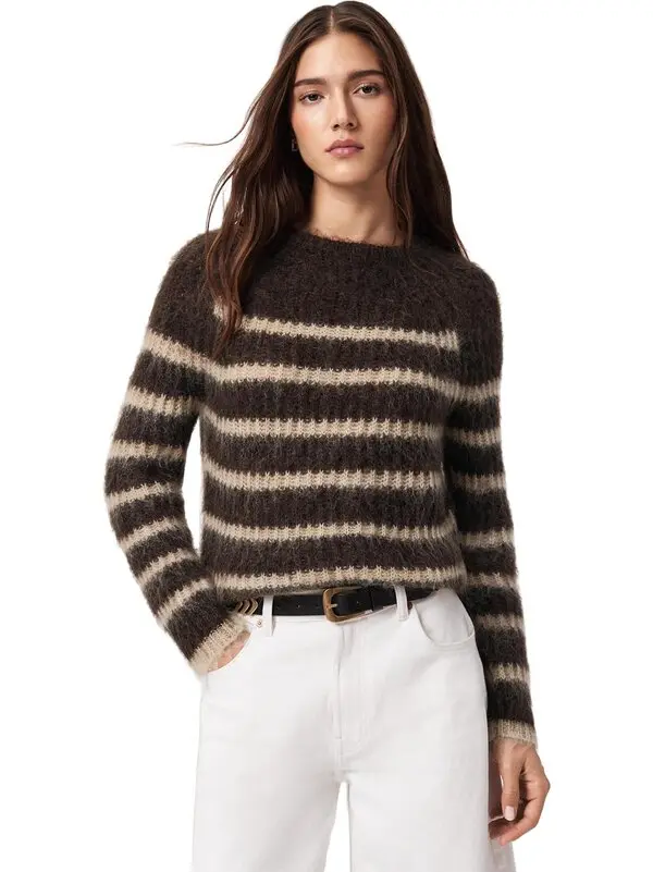 ALLSAINTS Riga Striped Crew Neck Sweater - Bttle Brown/barley