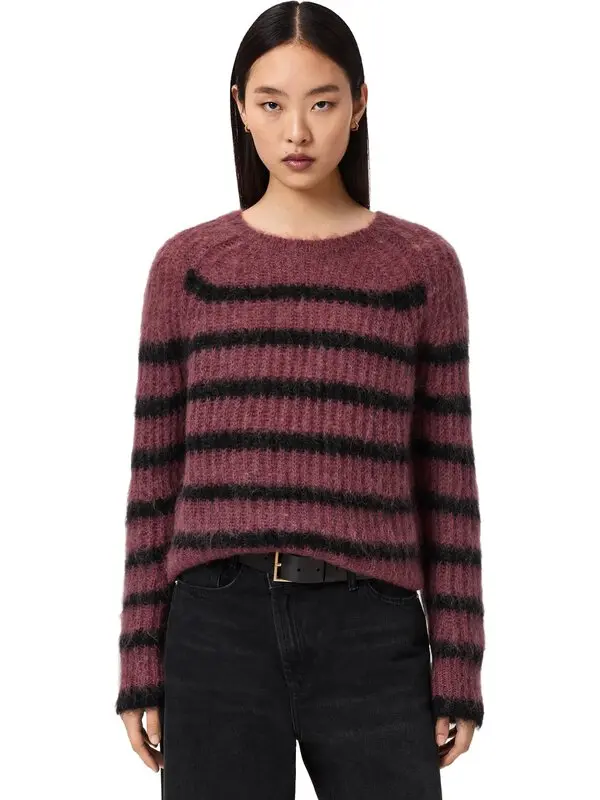 ALLSAINTS Riga Striped Crew Neck Sweater - Raspberry Pink/blk