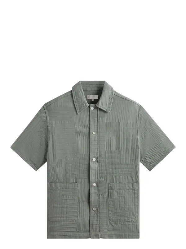 Kith Overdyed Patchwork Boxy Collared Overshirt 'reverie - Green