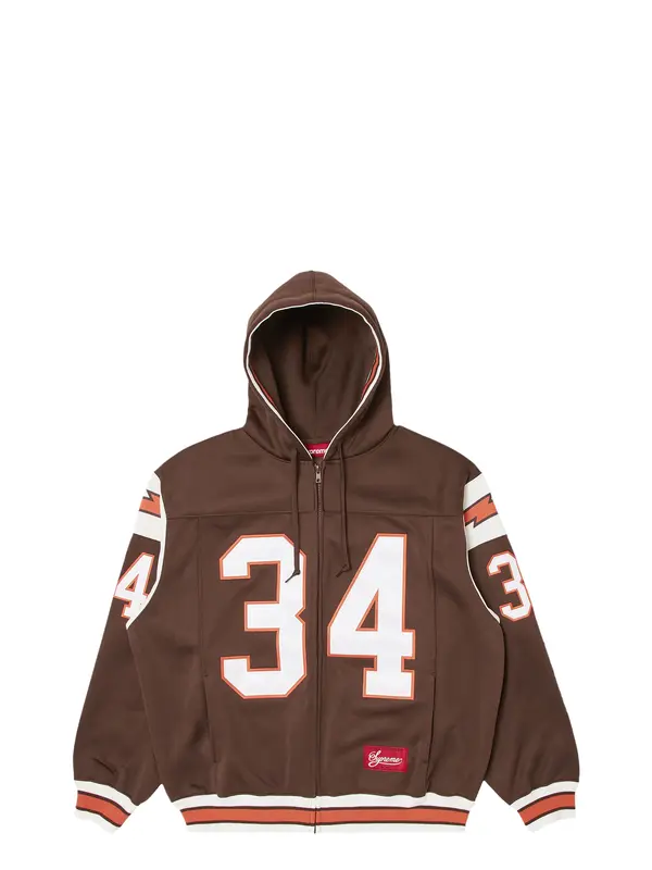 Supreme Football Zip Up Hooded Sweatshirt - Brown