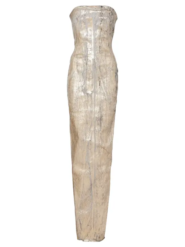 Rick Owens Coated Denim Bustier Gown - Gold