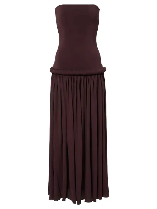 Alaïa Strapless Gathered Maxi Dress - Brown