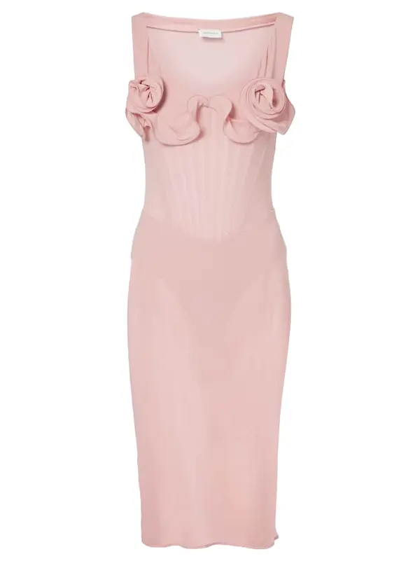 Magda Butrym Floral-appliqué Silk-blend Bustier Dress - Pink