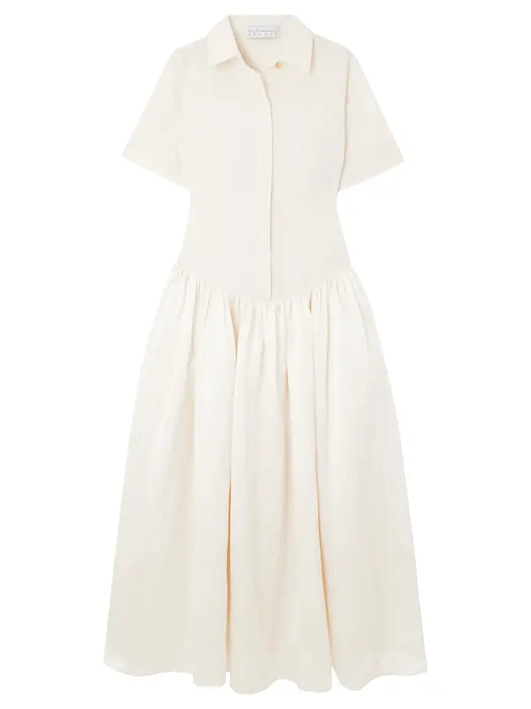 Unknown Mena Pleated Poplin And Dupioni Midi Dress - Cream