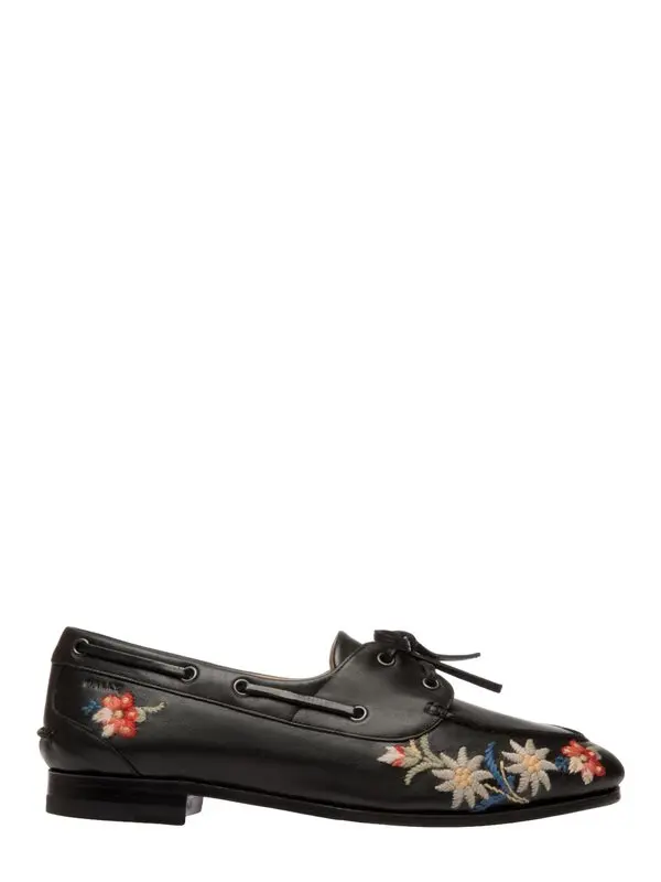 Bally Floral-embroidered Moccasin - Black