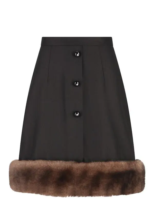 Valentino Garavani Silk Skirt With Fur Trim - Black